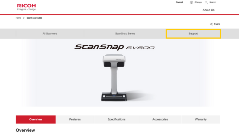 Onde fazer o download dos drivers do Scanner ScanSnap SV600? | Main Service